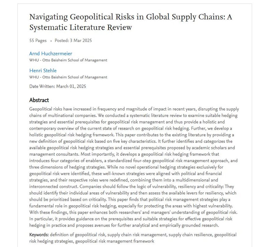 New Article on “Navigating Geopolitical Risks in Global Supply Chains: A Systematic Literature ...